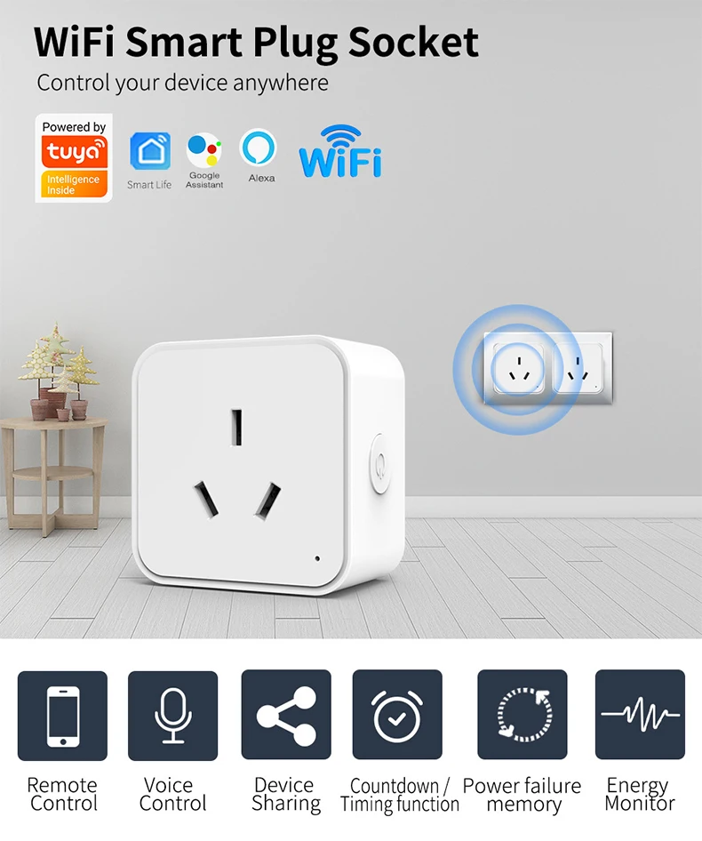 Gtd Hot Sale Au Standard Tuya Smart Power Socket Plug Wifi App Remote ...