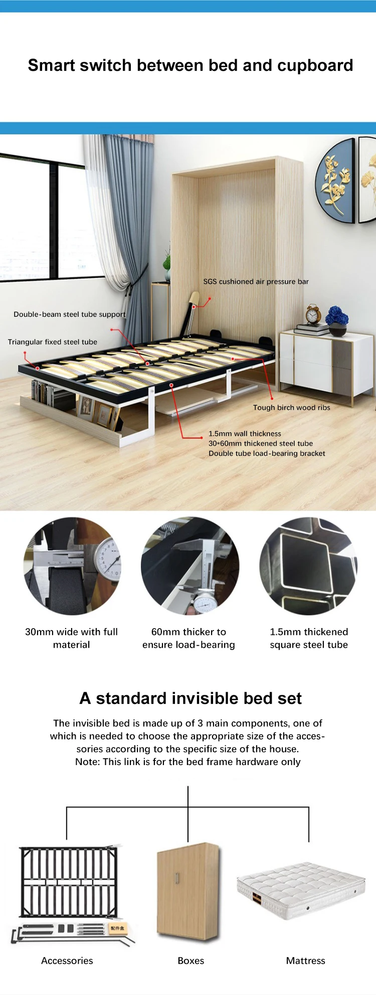 Modern Hidden Bed Wall Saving Space Queen Size Murphy Folding Wall Beds - Buy Saving Bed Space ...