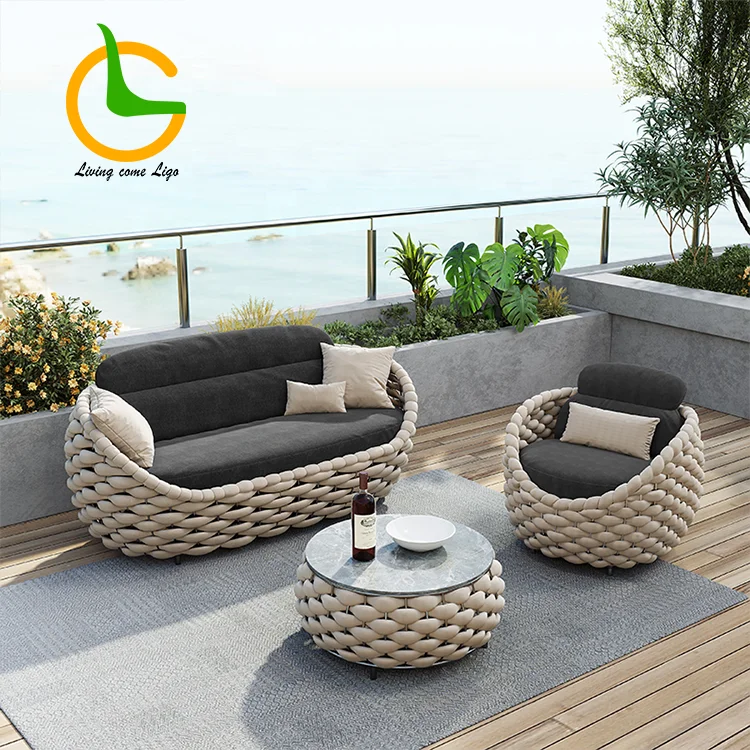 Simple Courtyard Rope Outdoor Sofa Set Rope Patio Set Fabric Garden ...