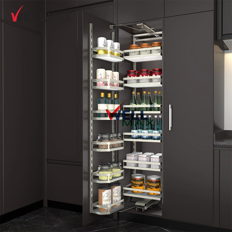 WELLMAX Kitchen Pantry Cabinet Organizer Wide Pull Out Tall Larder Unit ...