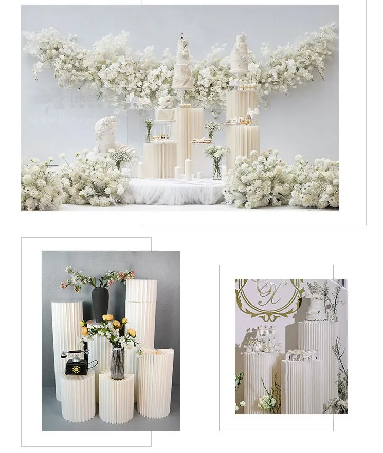 White Round Flower Cake Stand Pedestal Cylinders Display Flower Stand ...