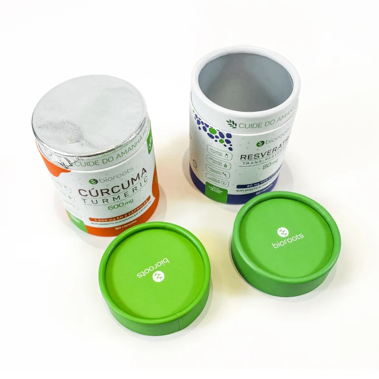 Green Health Supplement Packaging Paper Tube Outer Cardboard Box With ...