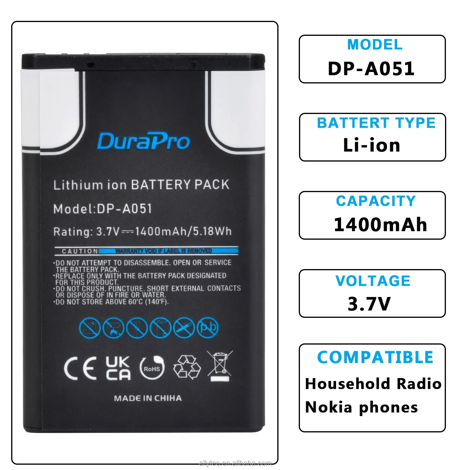BL-5C BL5C 1400mAh Battery for Nokia 1100 1110 1200 1208 1280 2600 2700 ...