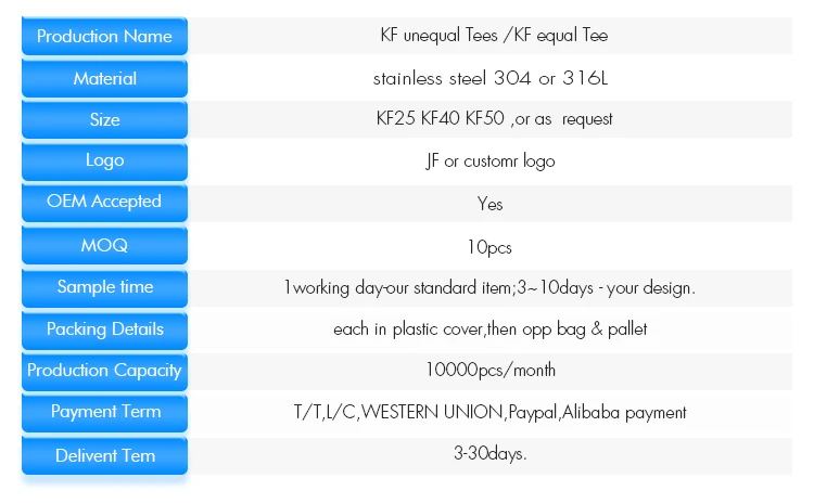 KF40 KF50 KF Tee Elbow SS304 Vacuum Pipe Fitting ISO-K