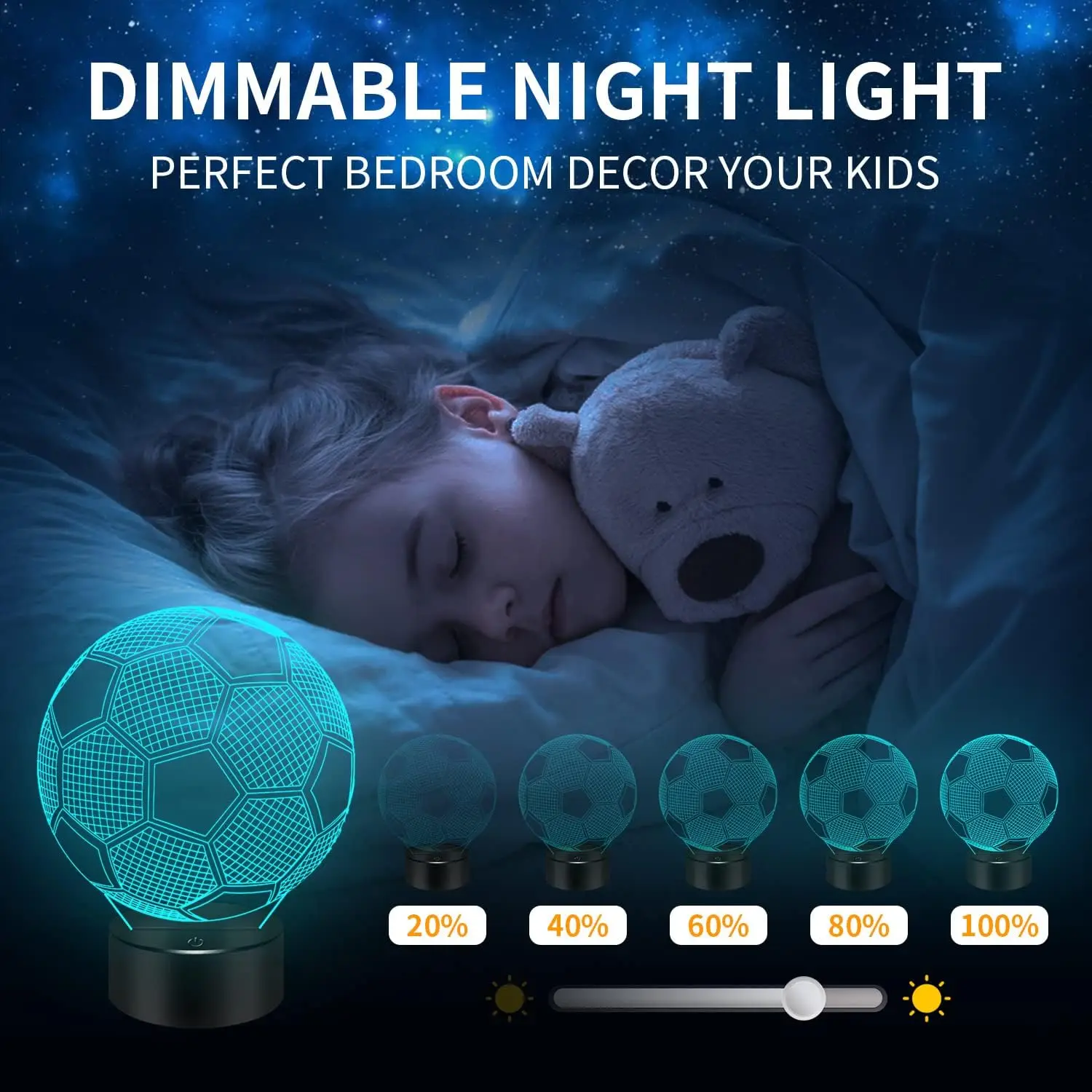 Football Player Shape LED Night Light - 3D Acrylic Table Lamp with ...