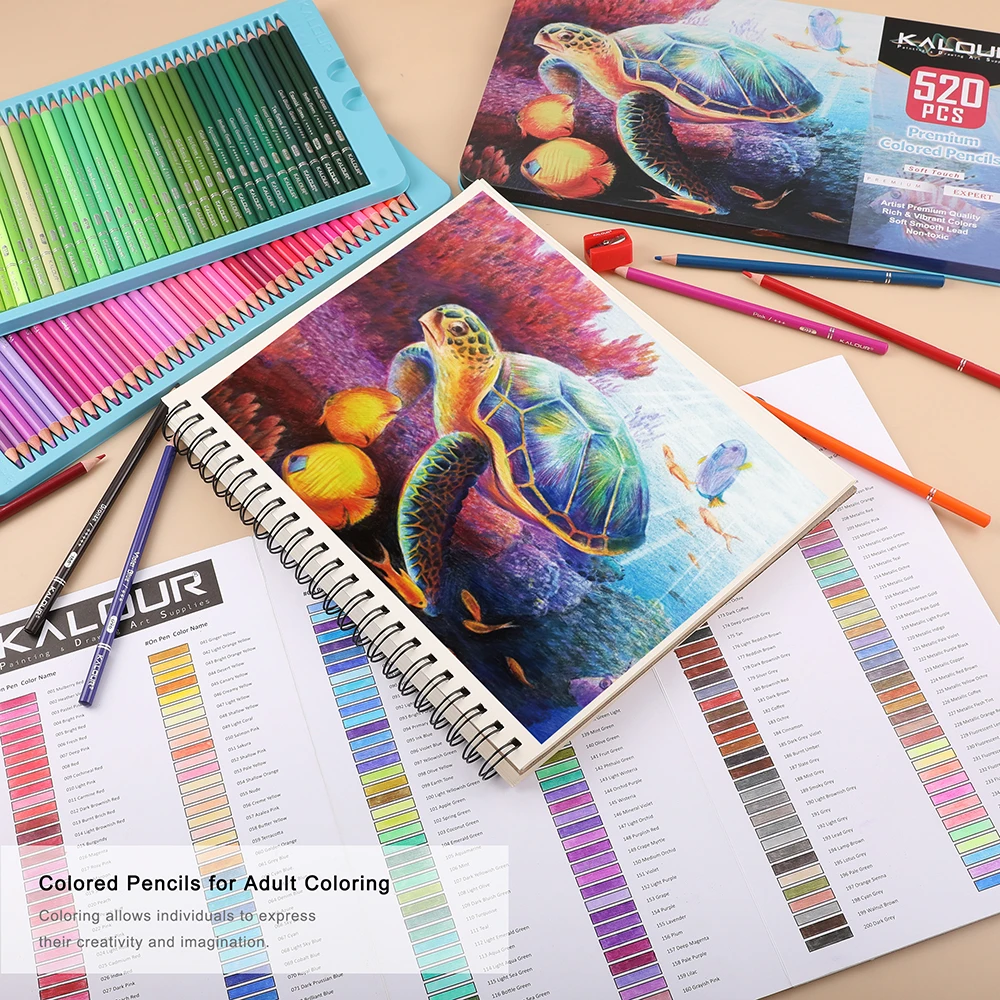 KALOUR Premium 520 Colors Artist Grade Soft Core Colored Pencils in Tin ...