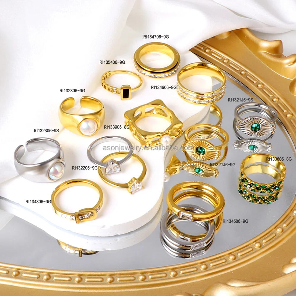 Non Tarnish Waterproof 18K Gold PVD Plated Women Wedding Ring Fashion ...