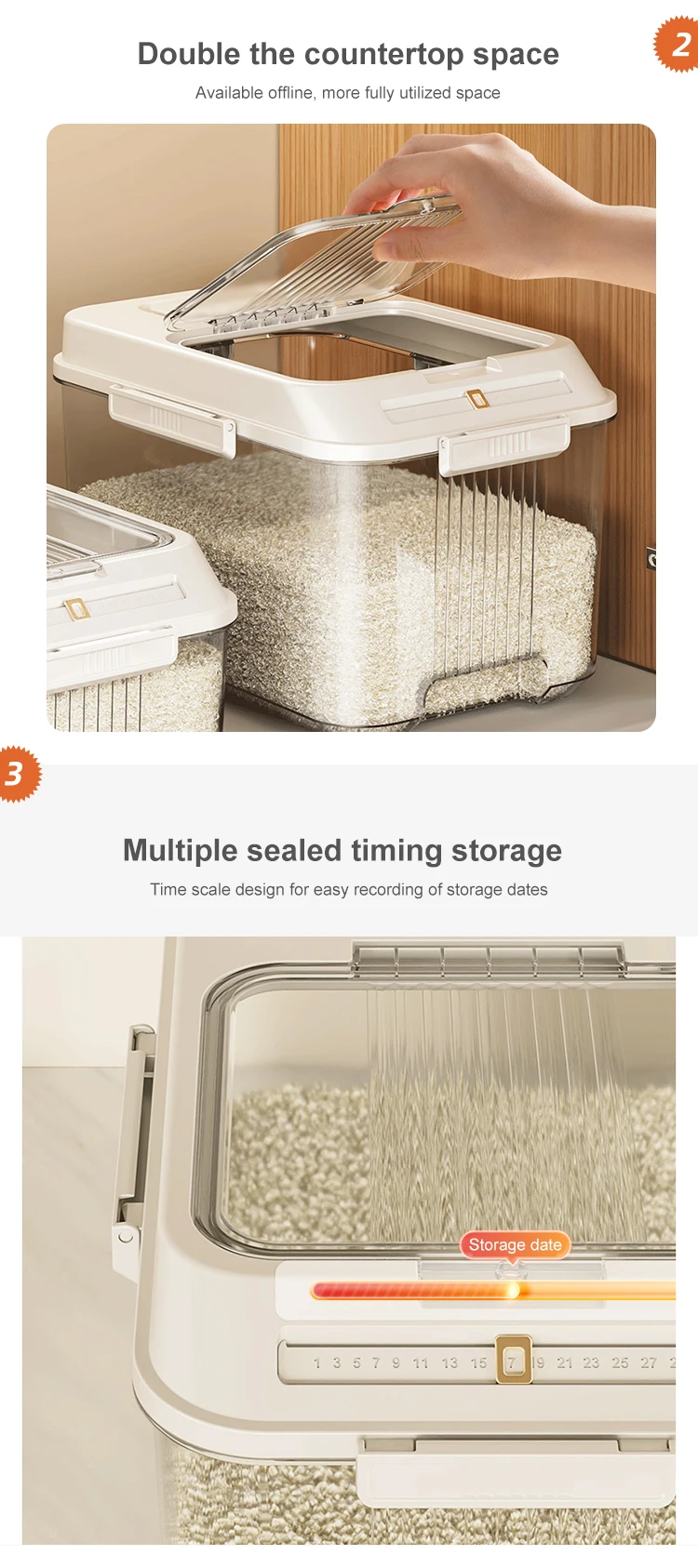 Kitchen 15kg Food Grade Containers Air-tight Thick Rice Bucket With ...