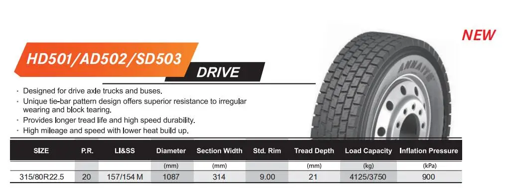 315/80r22.5 Truck Bus Tires Annaite Kapsen Brands Drive Wheel Position High Quality China Truck ...