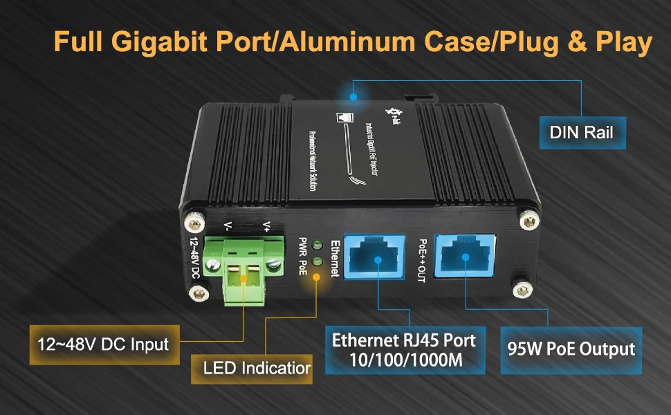 802.3bt Power Injector 48V DC 10/100/1000mbps Gigabit 90w Outdoor Poe ...