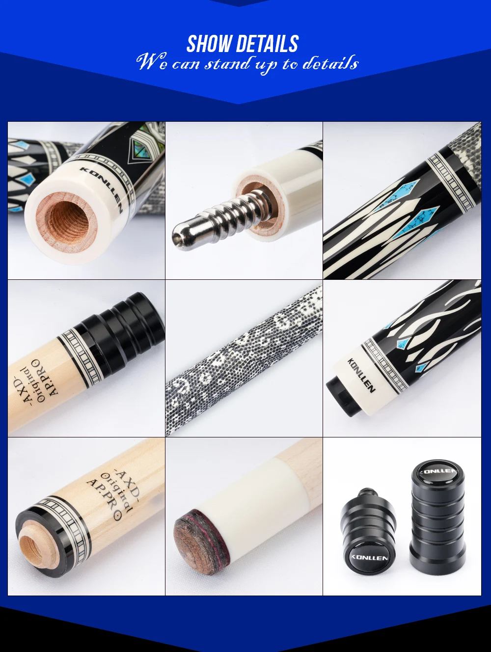 Konllen Pool Cue Stick Tiger Everest 10.5/11.5/12.5mm Tip Leather Grip ...