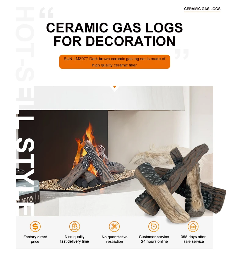 Large Ceramic Gas Logs 5 Piece Set of Decoration Ceramic Wood Logs ...
