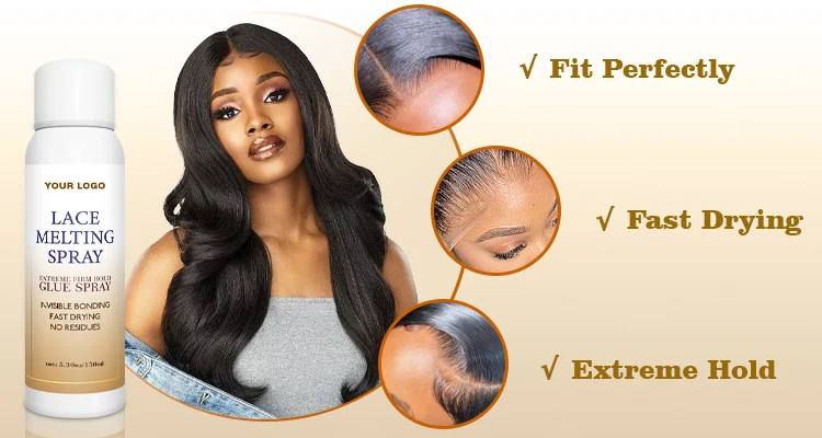 Private Label Lace Melting Spray Waterproof Adhesive Wig Glueless Spray ...