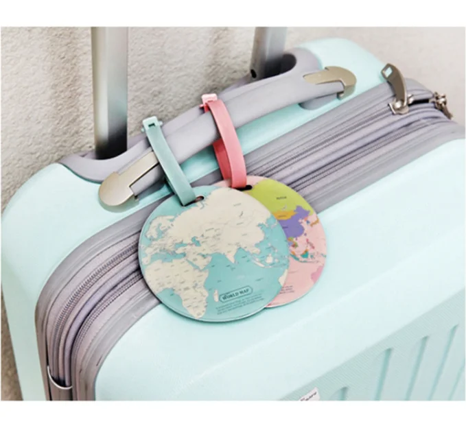 Custom Round Earth World Map Luggage Name Tag Hot Pressing PVC Tag for ...