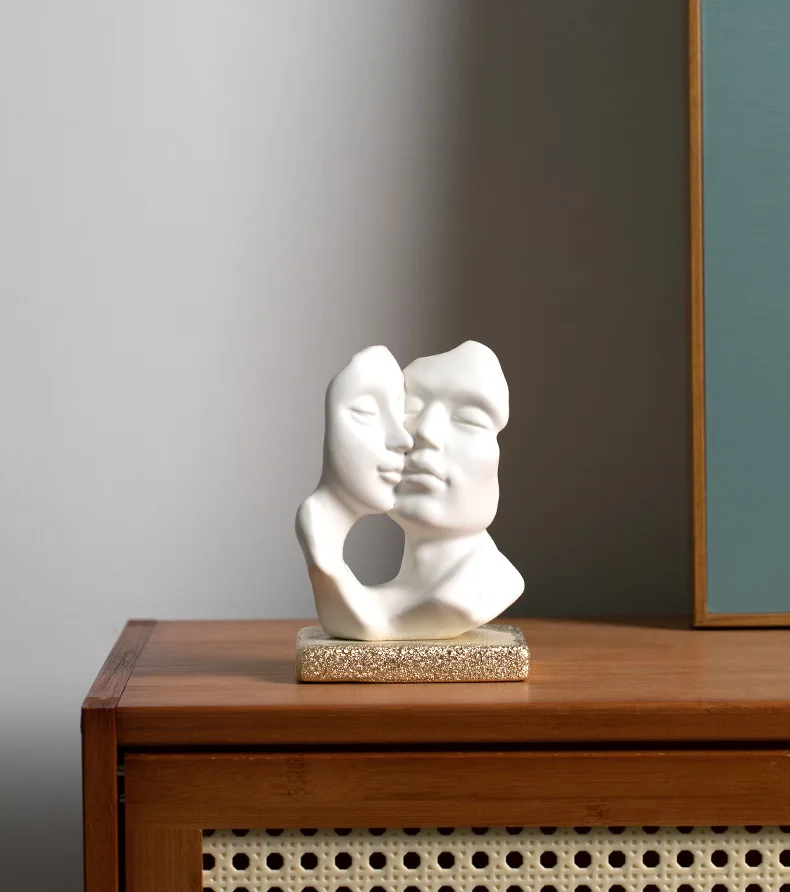 New Human Kiss Face Sculpture Ceramic Table Top Decor Human Figurine ...