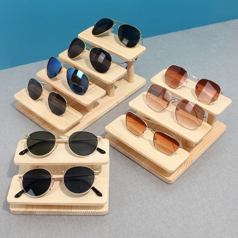 Solid wood eyeglasses display rack sunglasses bracket trapezoidal ...