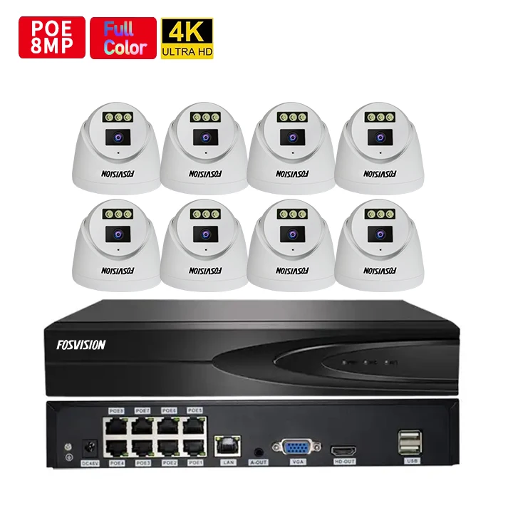 Fosvision Hd Video Surveillance 4k 8mp Ip Poe Camera System 8ch Poe Nvr Camera Kit Set 8 Channel ...