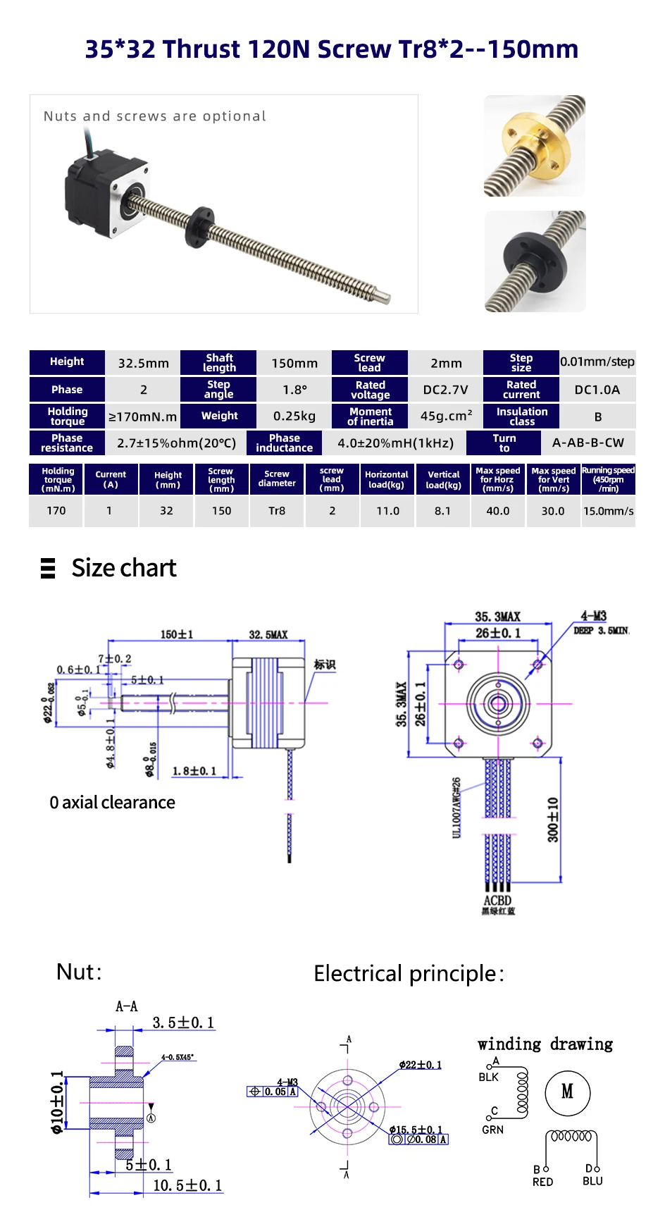 UMOT 35mm Nema14 High Torque Close Loop Ball Screw Lead Screw Micro ...