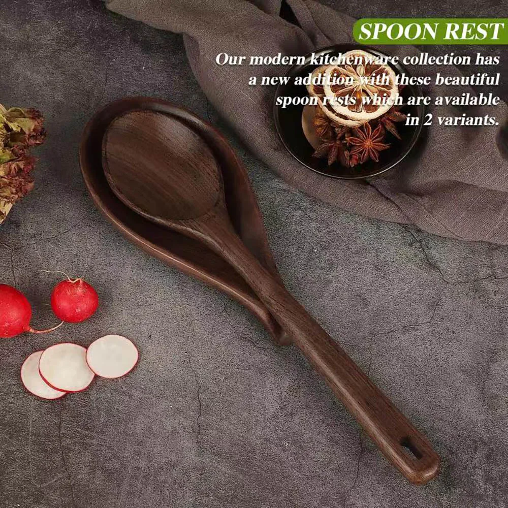 6 Pces 12 Inch Kitchen Cooking Long Handle Natural Black Walnut Wooden ...