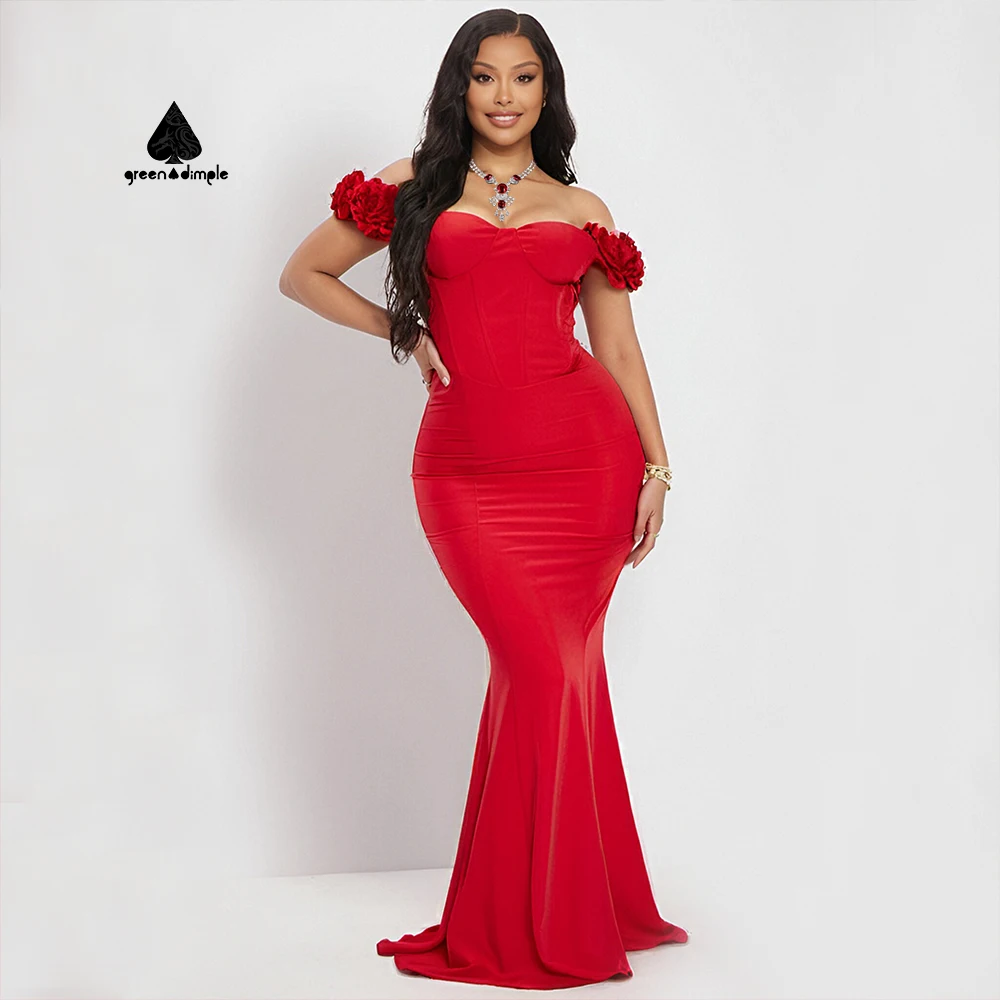 Green Dimple Custom Prom Dresses Party Feast Gowns Long Sexy Red Satin ...