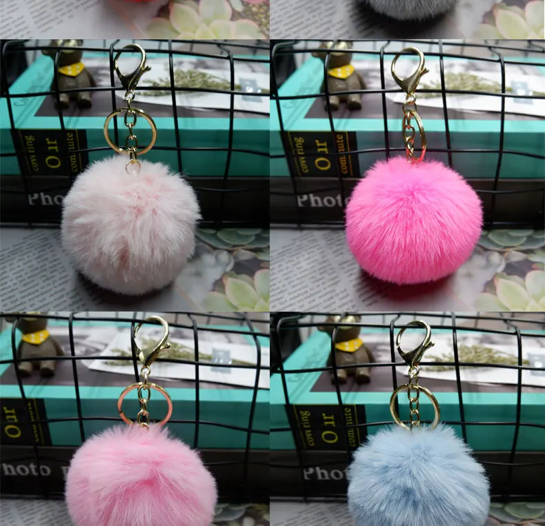 Custom Plush Kawaii Fluffy Color Fur Ball Keychain Balls Puff Ball ...