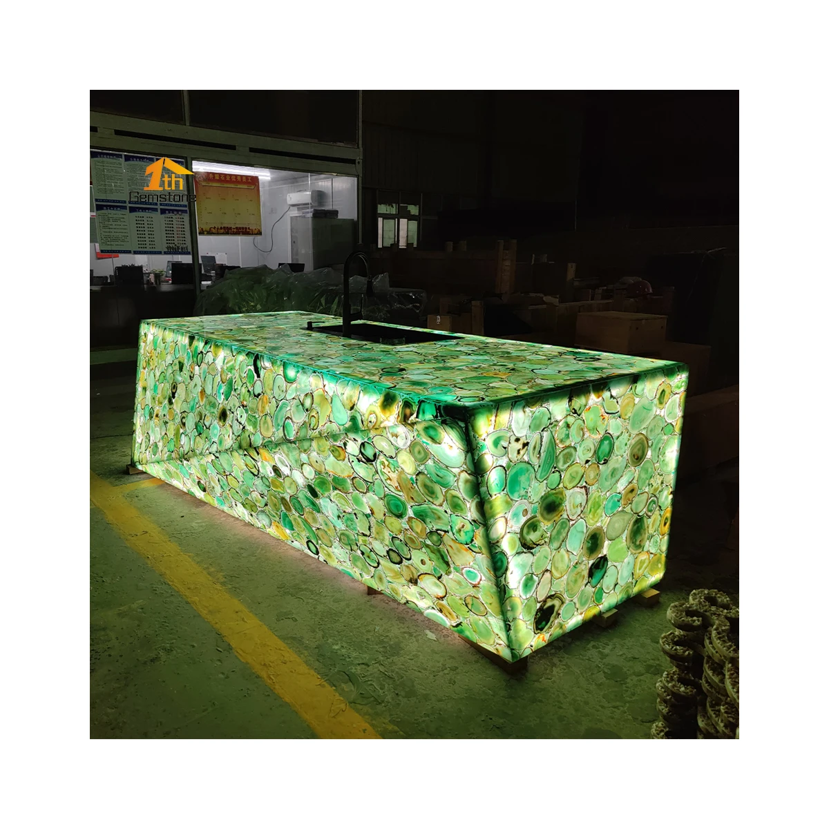 Custom Backlit Translucent Bar Countertop Green Agate Onyx