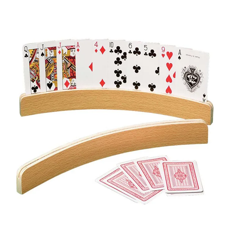 Wood Curved Playing Card Holder Racks Tray Set Of 4 For Kids Seniors ...