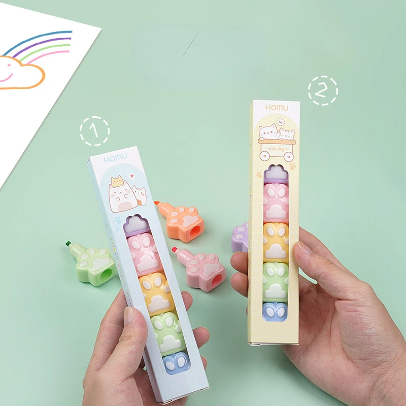 Cute Cartoon Highlighter Boxed Creative Cat's Paw Shape Student ...