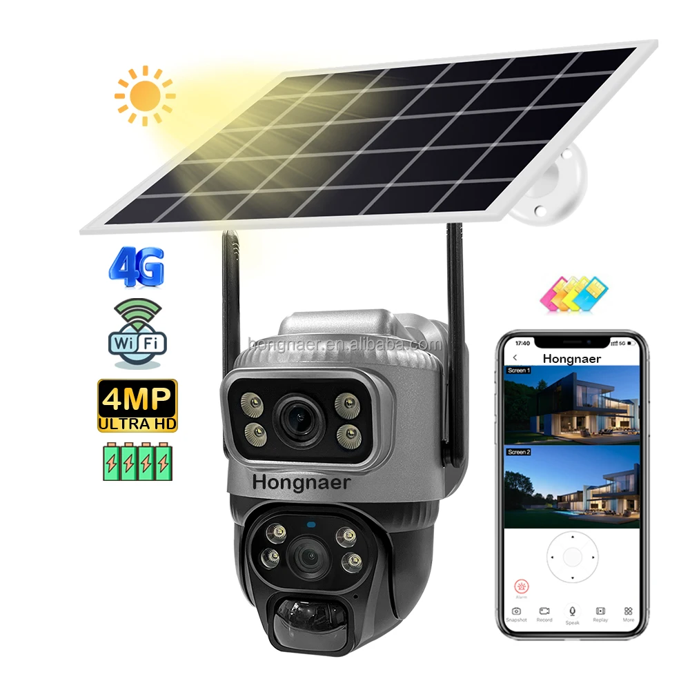 4MP Solar Panel Powered Wireless PTZ CCTV Surveillance Cameras V380 Pro ...