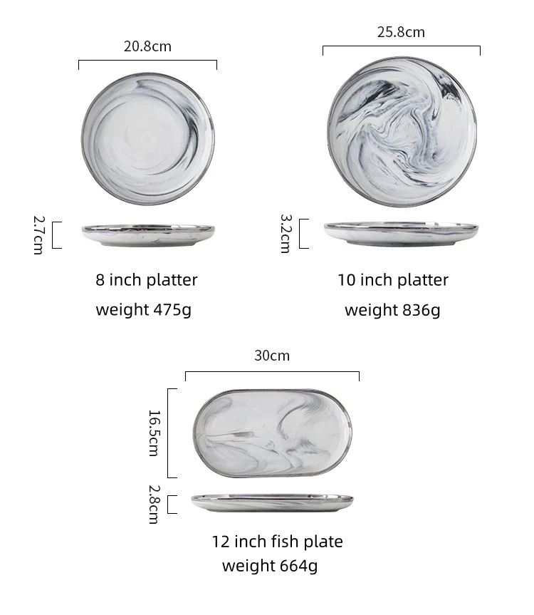 Gold Silver Rim Porcelain Crockery Marble Plate Set High Quality Luxury ...