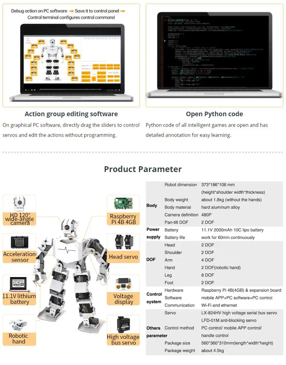 Hiwonder Programmable Tonypi Pro Ai Vision Recognition Robot Secondary ...