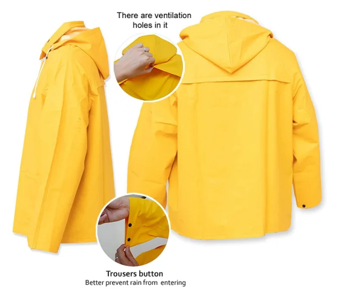 Yellow Pvc Waterproof Raincoats Durable Heavy Duty Rubber Rain Coat For ...