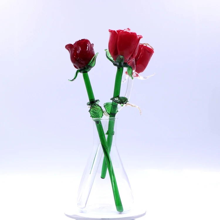Beautiful Murano Lampwork Long Stem Glass Rose Flower Wholesale For ...