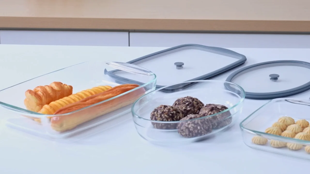 Linuo Glass Rectangular Oven Tray Bakeware Set With Lids Non-stick ...