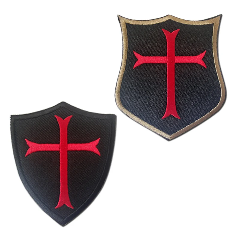 Knights Templar Cross Shield Embroidered Fastener Patches
