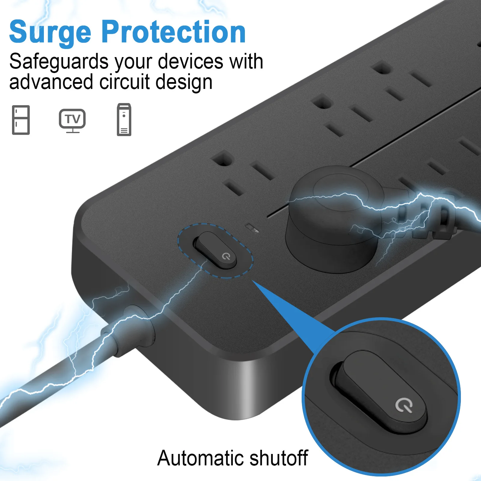 US Surge Protector with 3 USB Ports & 6 Outlets - 10A 110V