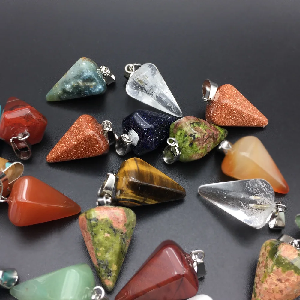 Wholesale Natural Stone Hexagon Cone Crystal Pendant