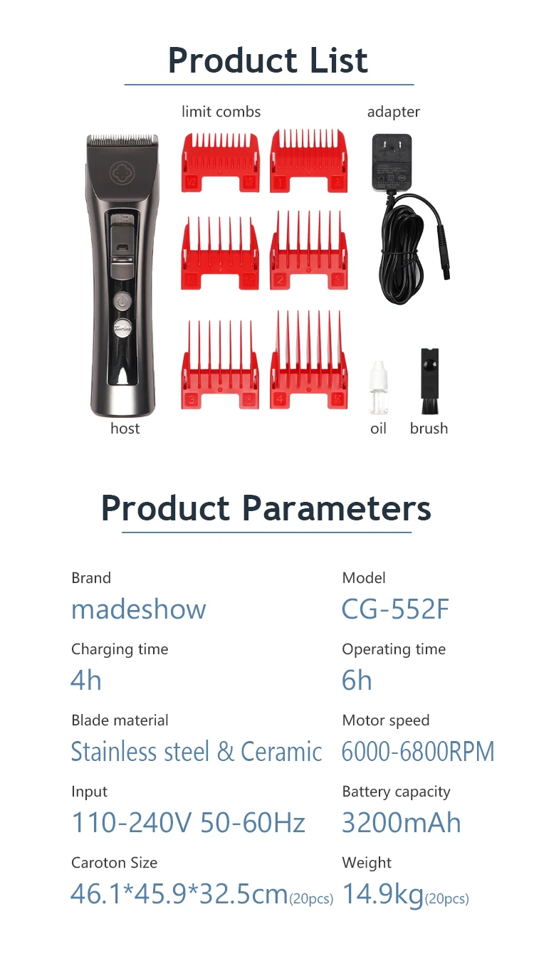 552f-madeshow 2024 New Adjustable Professional Barbershop Customized Wholesale Led Rechargeable ...