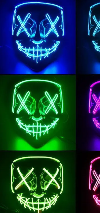 Hot Sale Halloween Mask Led Glowing Face Mask Multicolor V Word With ...
