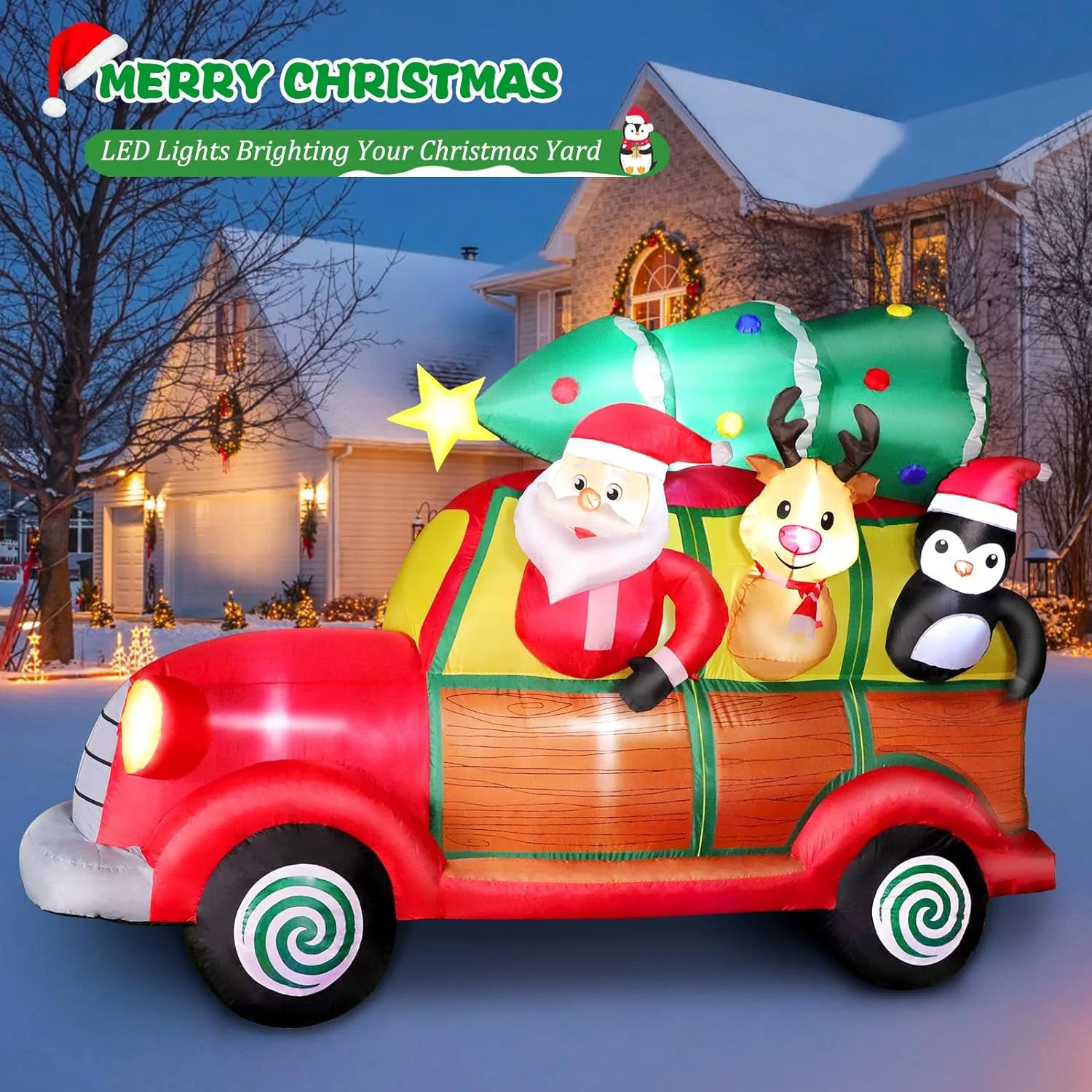 Outdoor 8ft Giant Christmas Inflatable Car With Santa Claus Christmas ...