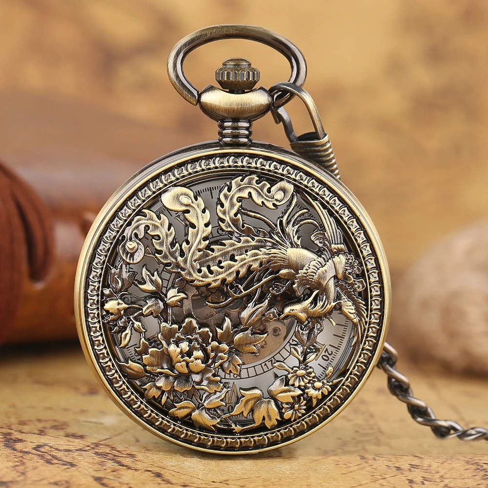 Shop Our Fashion Hollow Carving Phoenix Pattern Pocket Watch