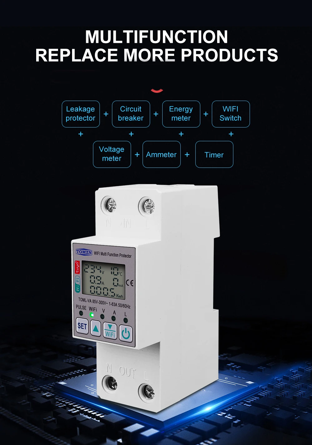 Tomzn 63a 110v 220v Smartlife Wifi Energy Meter Metering Circuit ...