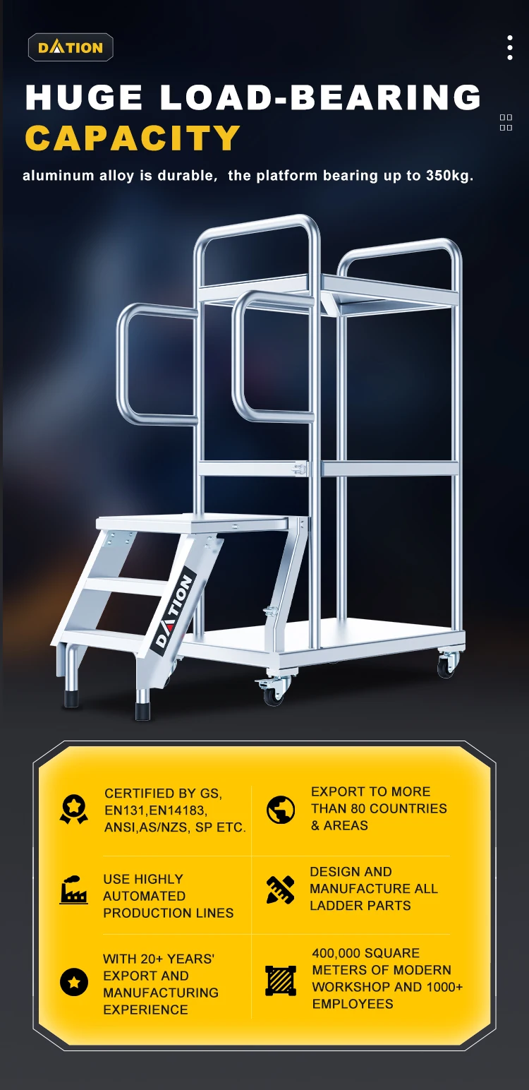 Portable Wide Platform Ladder With Wheel Supermarket Ladder Aluminum ...