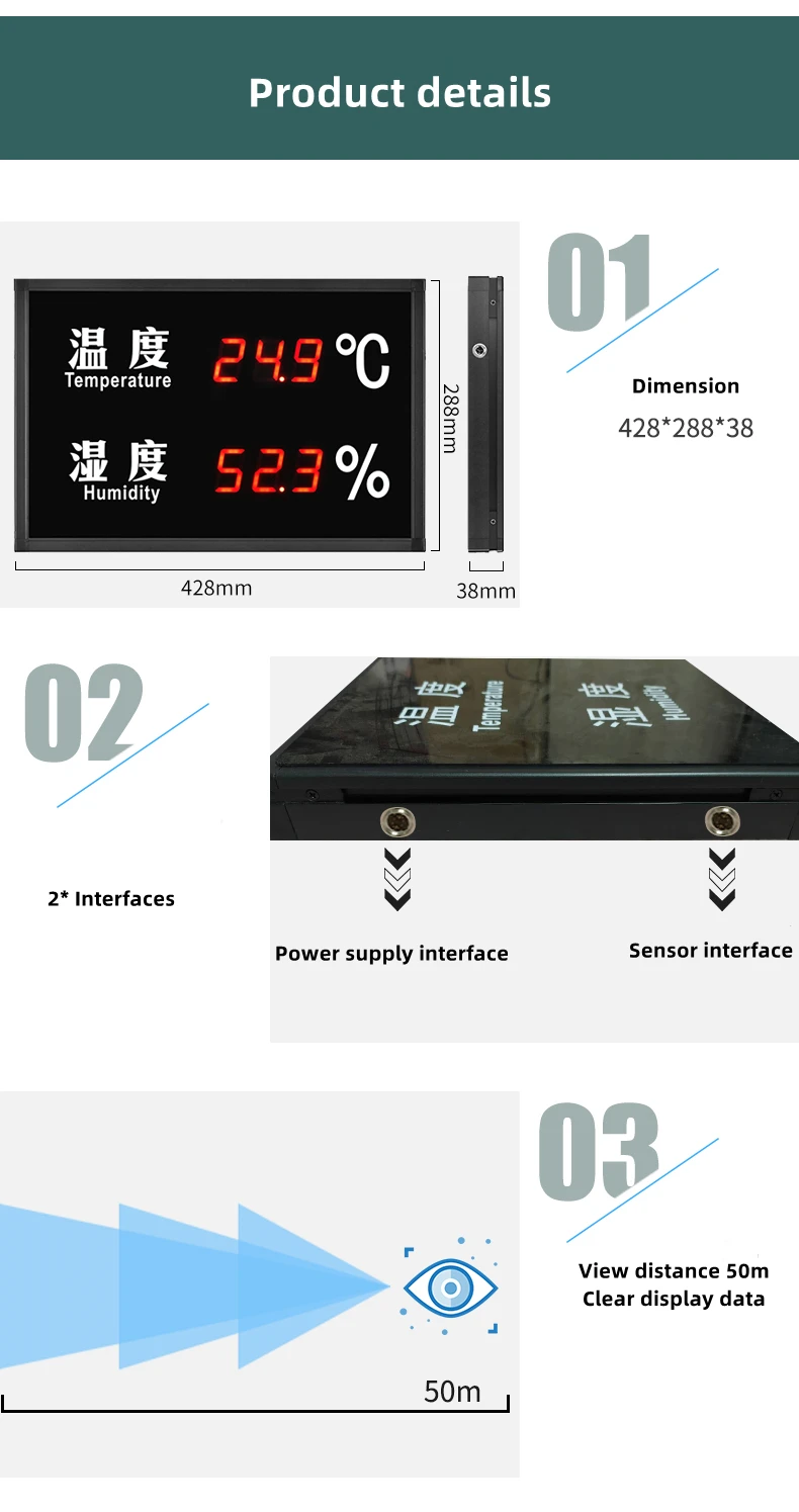 RS485 WiFi Temperature Humidity Board Large Screen Display Customized ...