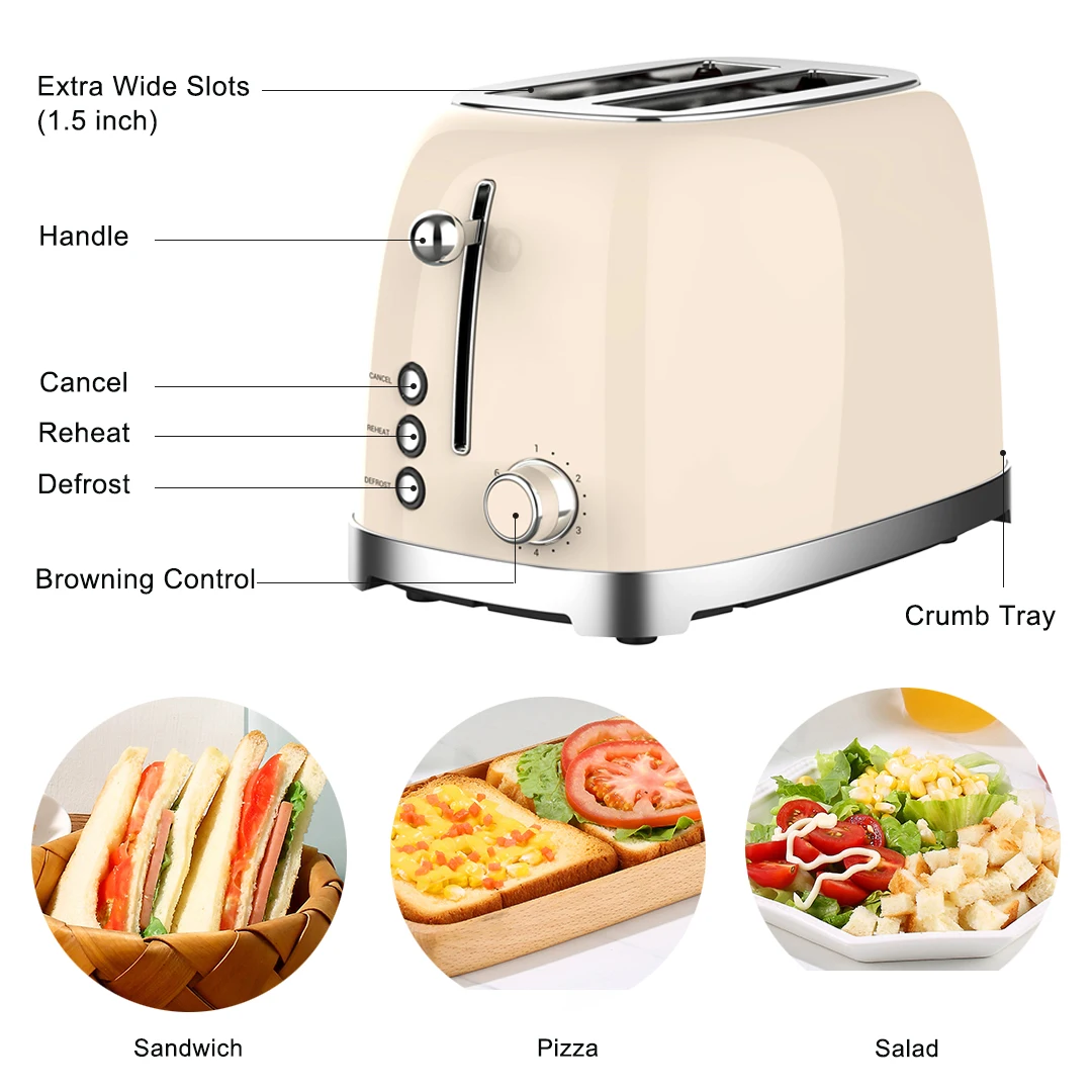 Retro 2 Slice Toaster Automatic Browning Sandwich Maker With Stainless ...