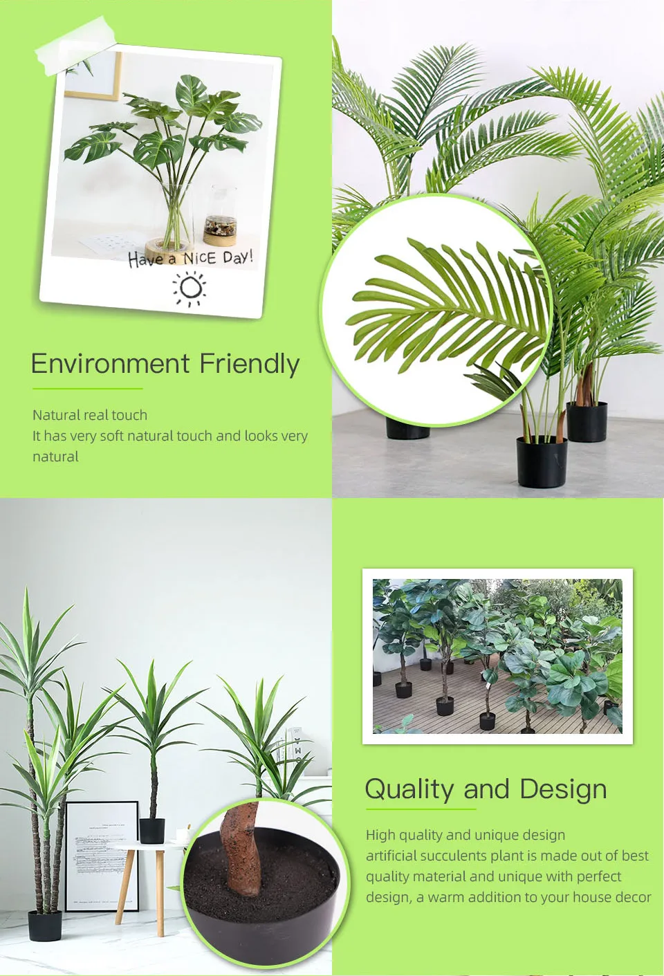 Home Garden Ornaments Plastic Plant Outdoor Artificial Plants Potted ...