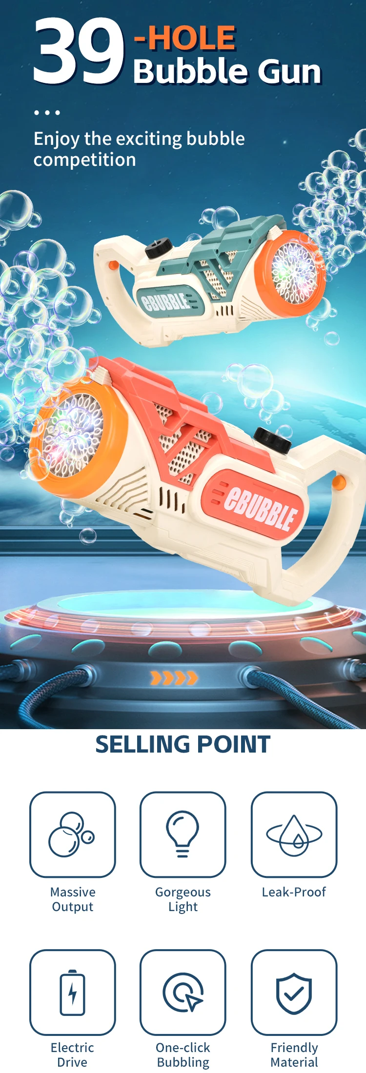 39 Holes Electric Bubble Blower Gun Toys Automatic Bubble Blower ...