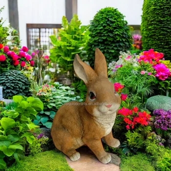 Outdoor Folk Art Garden Sculpture Sitting Rabbit Statues Resin Material ...