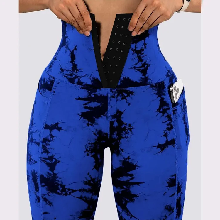 Girdle Pants Tie Dye Print Tummy Control Butt Lifting Pocket Design ...