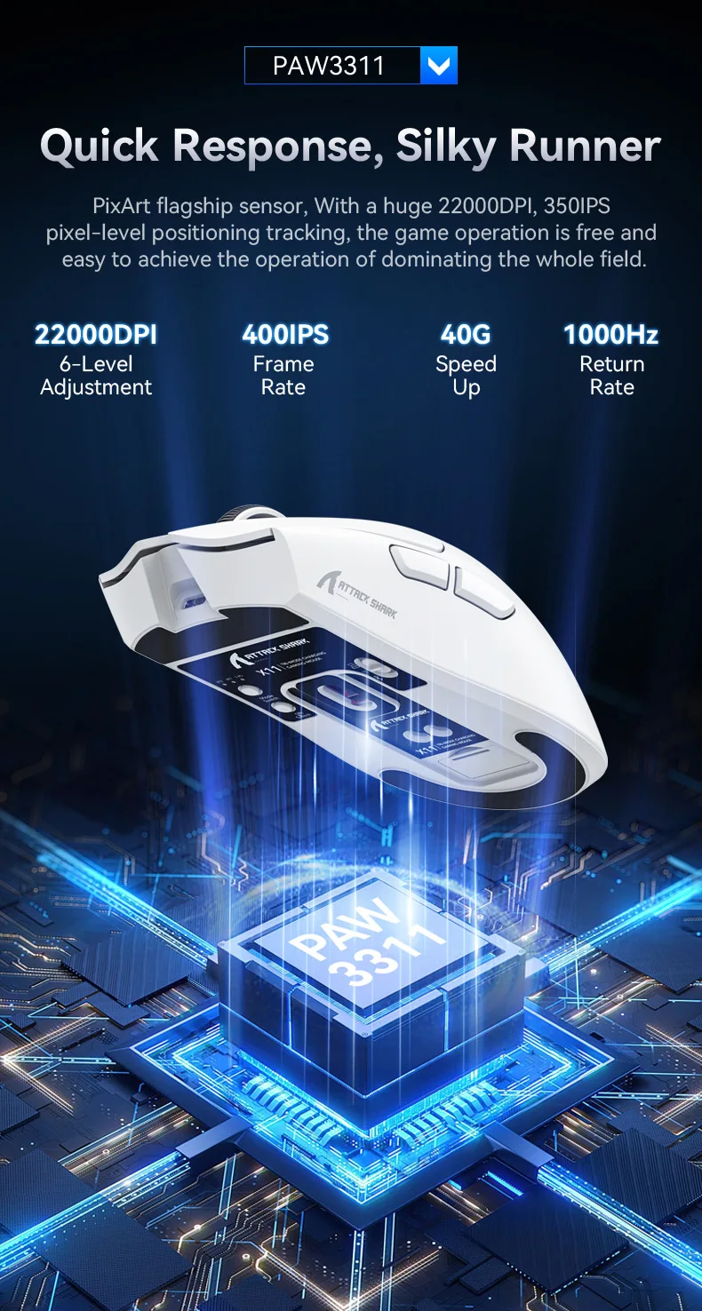 Attack Shark X11 Wireless Mouse - Tri-Mode 2.4G PAW3311, RGB Backlit ...